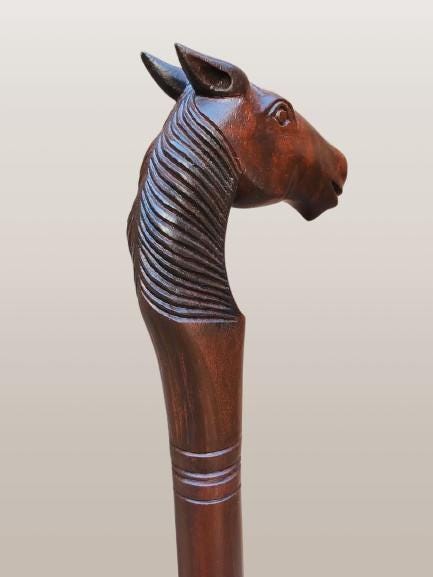 Horse Head Walking Cane – Solid Wood Handle, Antique Finish, Equestrian ...