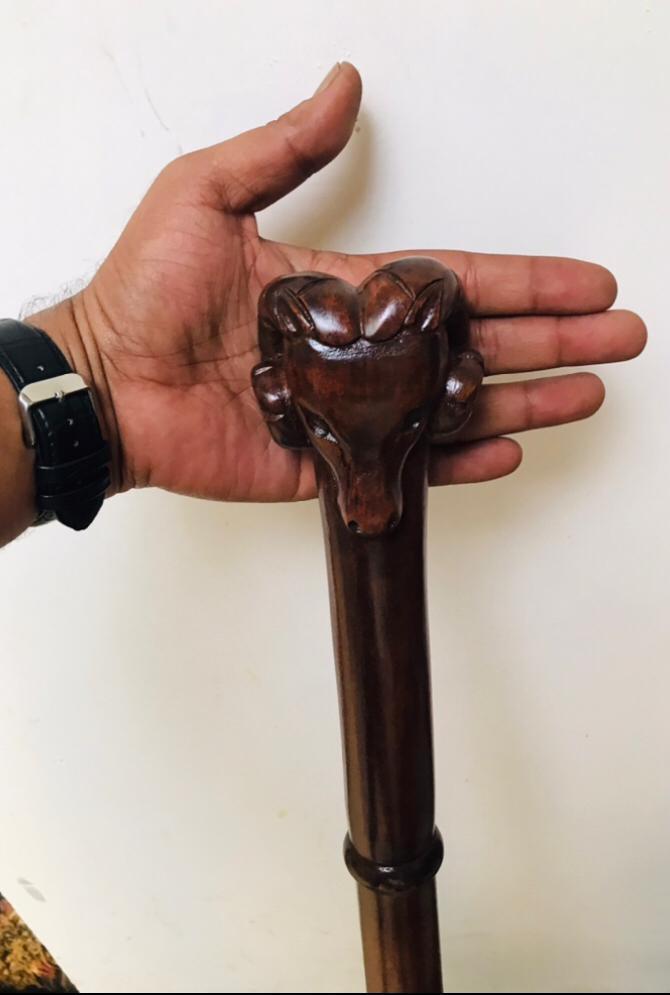 Buffalo-themed Walking Stick – Hand-carved Wooden Cane With Intricate ...