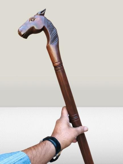 Horse Head Walking Cane – Solid Wood Handle, Antique Finish, Equestrian ...