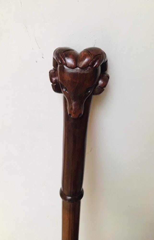 Buffalo-themed Walking Stick – Hand-carved Wooden Cane With Intricate ...