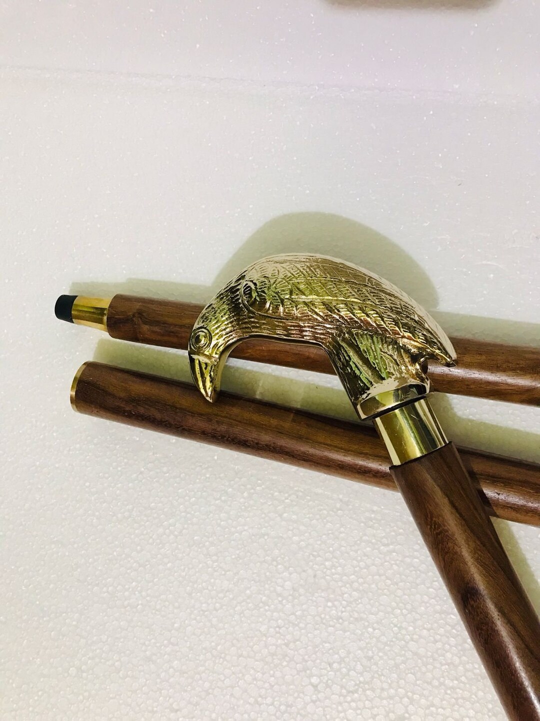 Brass Crow Head Handle Vintage Style 3 Fold Wooden Walking - Etsy