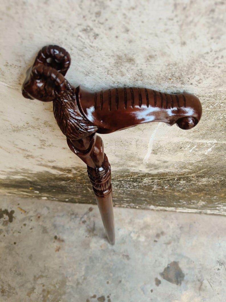 Handcrafted Goat Head Wooden Walking Stick: Designer Cane - Etsy