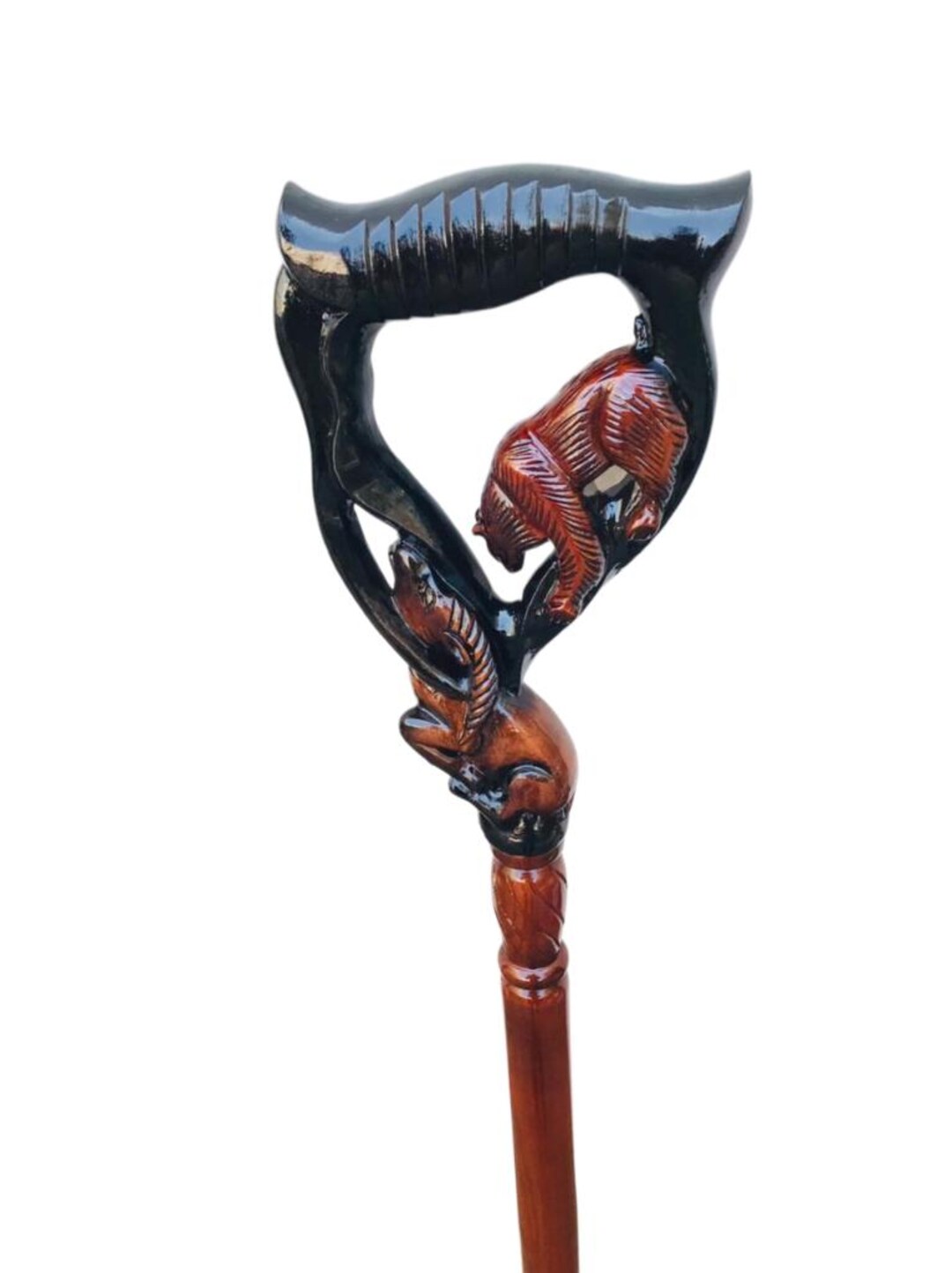 Handcrafted Bear & Deer Wooden Walking Cane: Luxury Animal Handle - Etsy