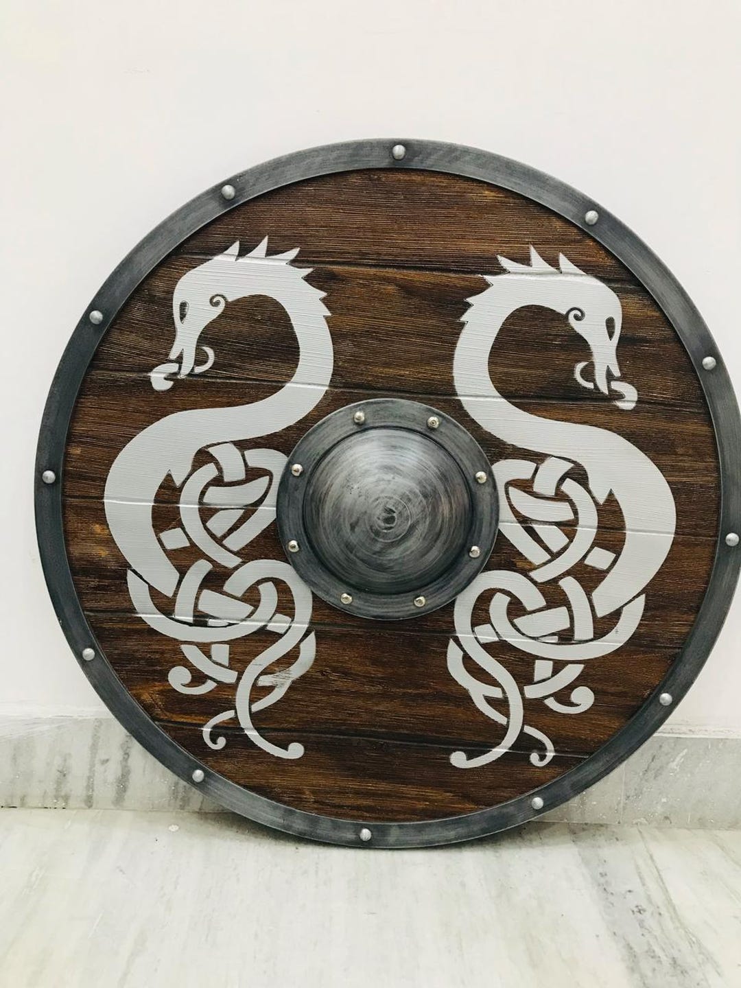 Viking Shield Wall Decor – Handmade Norse Wooden Shield, Medieval Wall ...