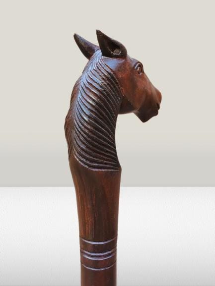 Horse Head Walking Cane – Solid Wood Handle, Antique Finish, Equestrian ...