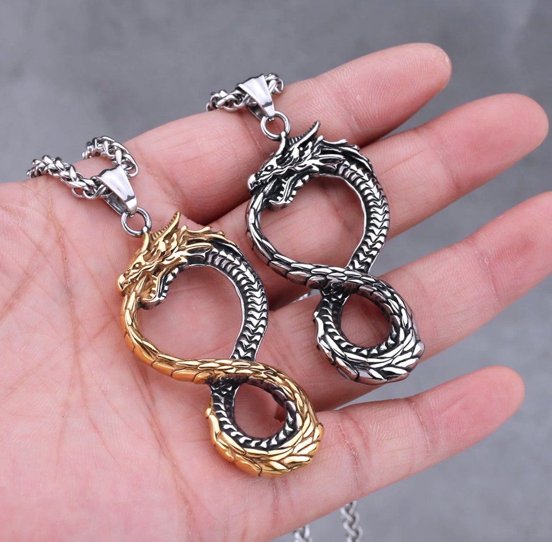 Norse Viking Dragon Pendant Necklace Self-devourer Ouroboros Dragon ...