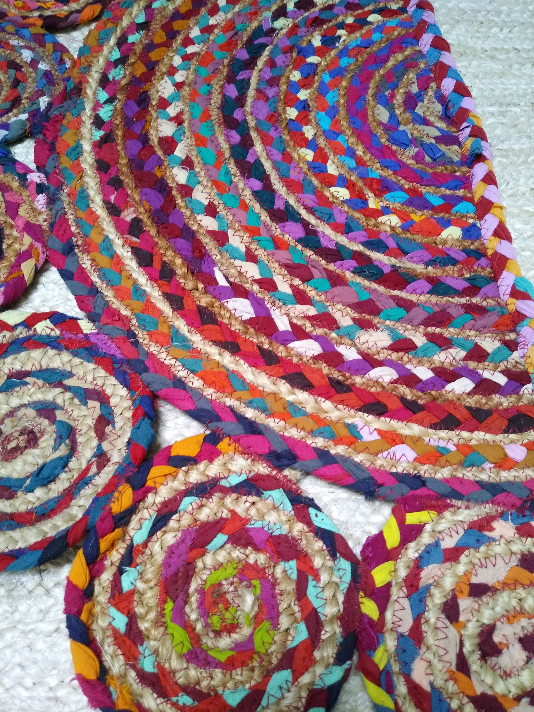 Scalloped Jute Chindi Braided Half Circle Colourful Doormat, Vintage ...