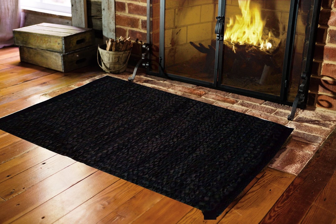 Leather Rug for Fireplace Hearth Fireproof, Bohemian Rug, Black Colour ...