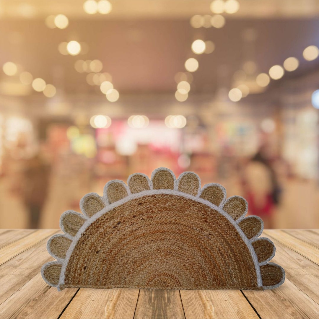 Scalloped Jute Braided Half Circle Doormat, Vintage Boho Mat, Eco ...