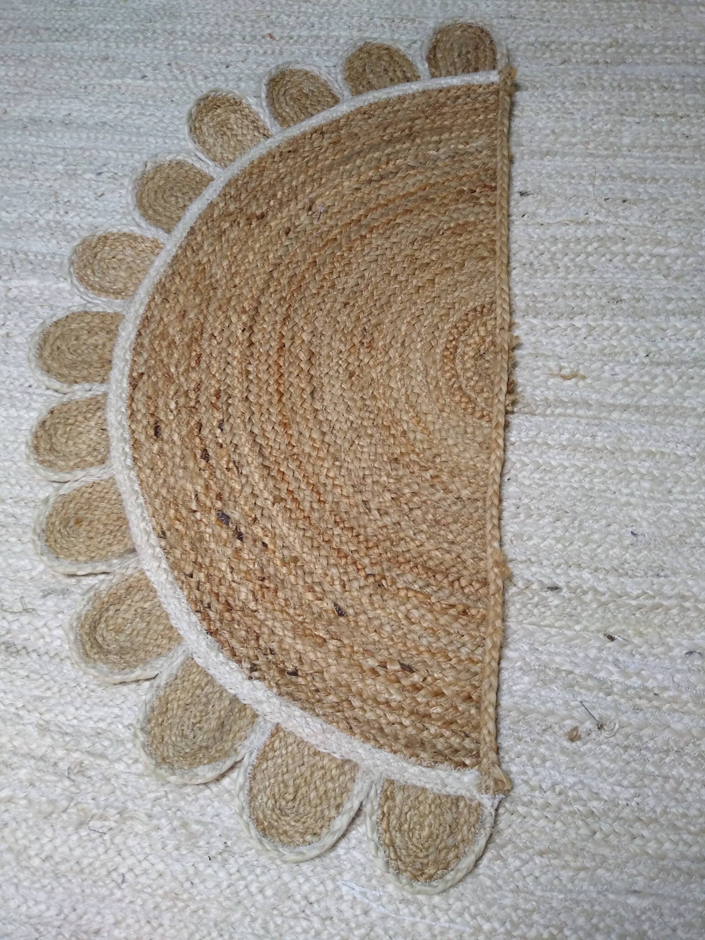 Scalloped Jute Braided Half Circle Doormat, Vintage Boho Mat, Eco ...