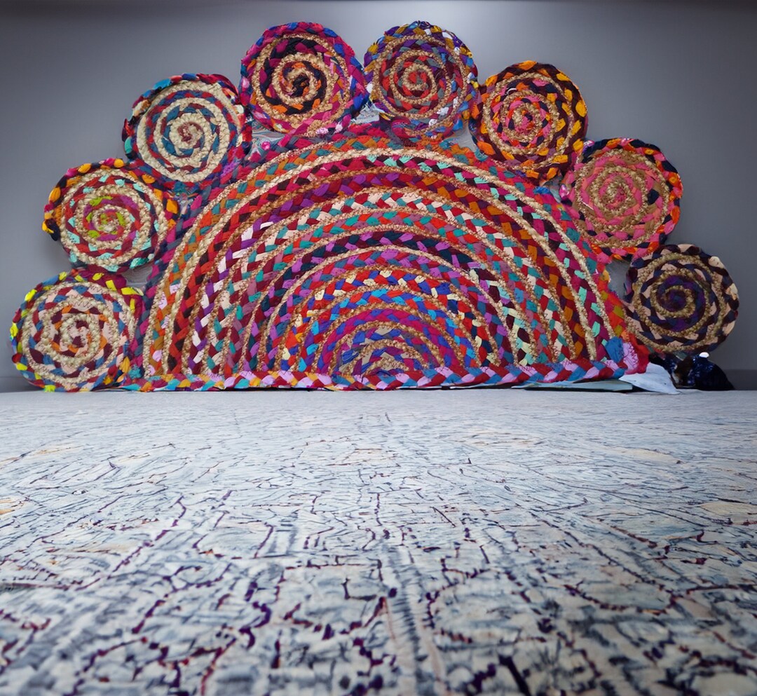 Scalloped Jute Chindi Braided Half Circle Colourful Doormat, Vintage ...