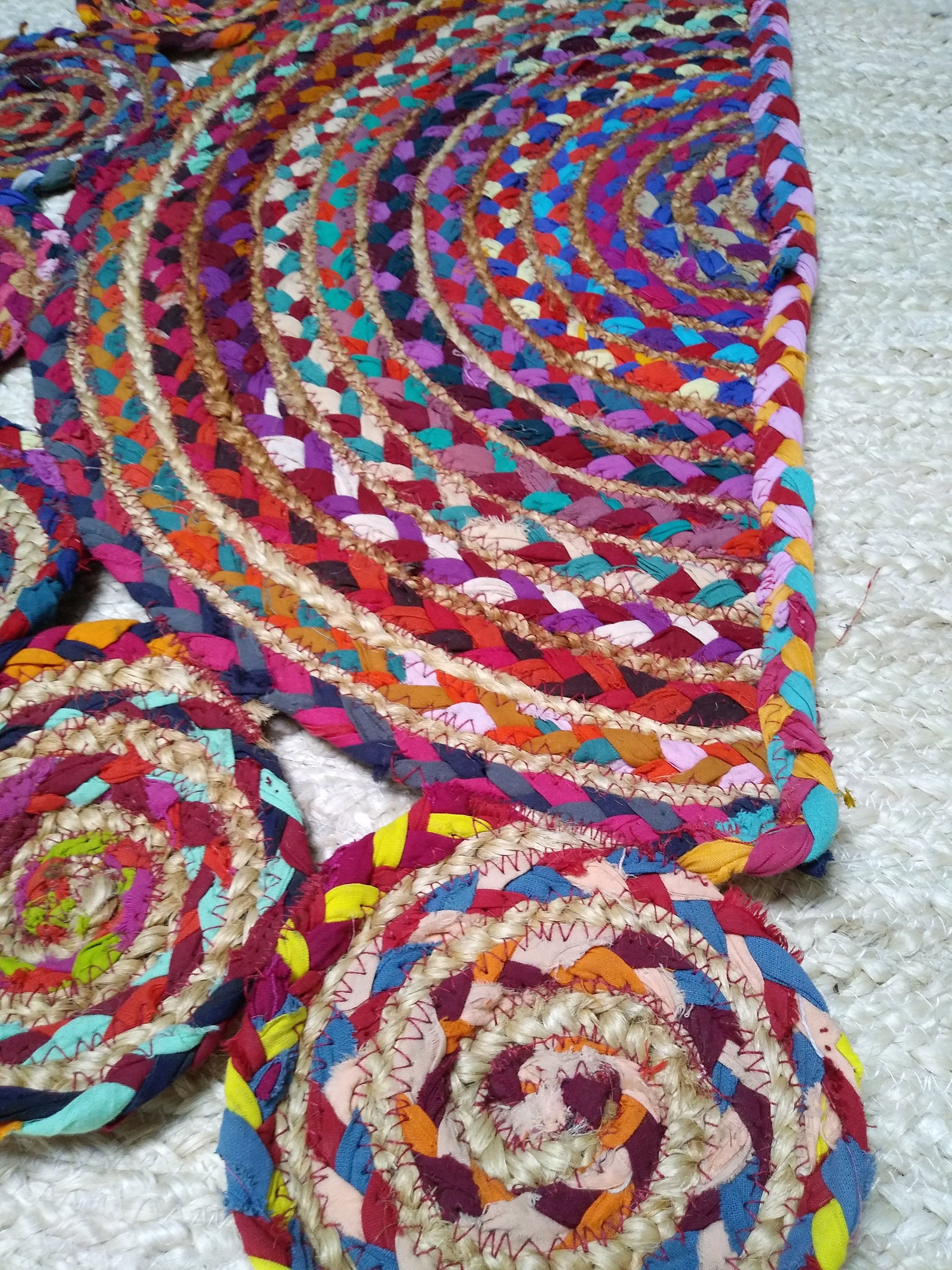 Scalloped Jute Chindi Braided Half Circle Colourful Doormat, Vintage ...