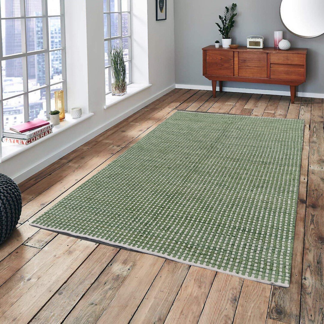 Jute Green Colour Rug Hand Woven Boho Style Jute Carpet Living Room ...