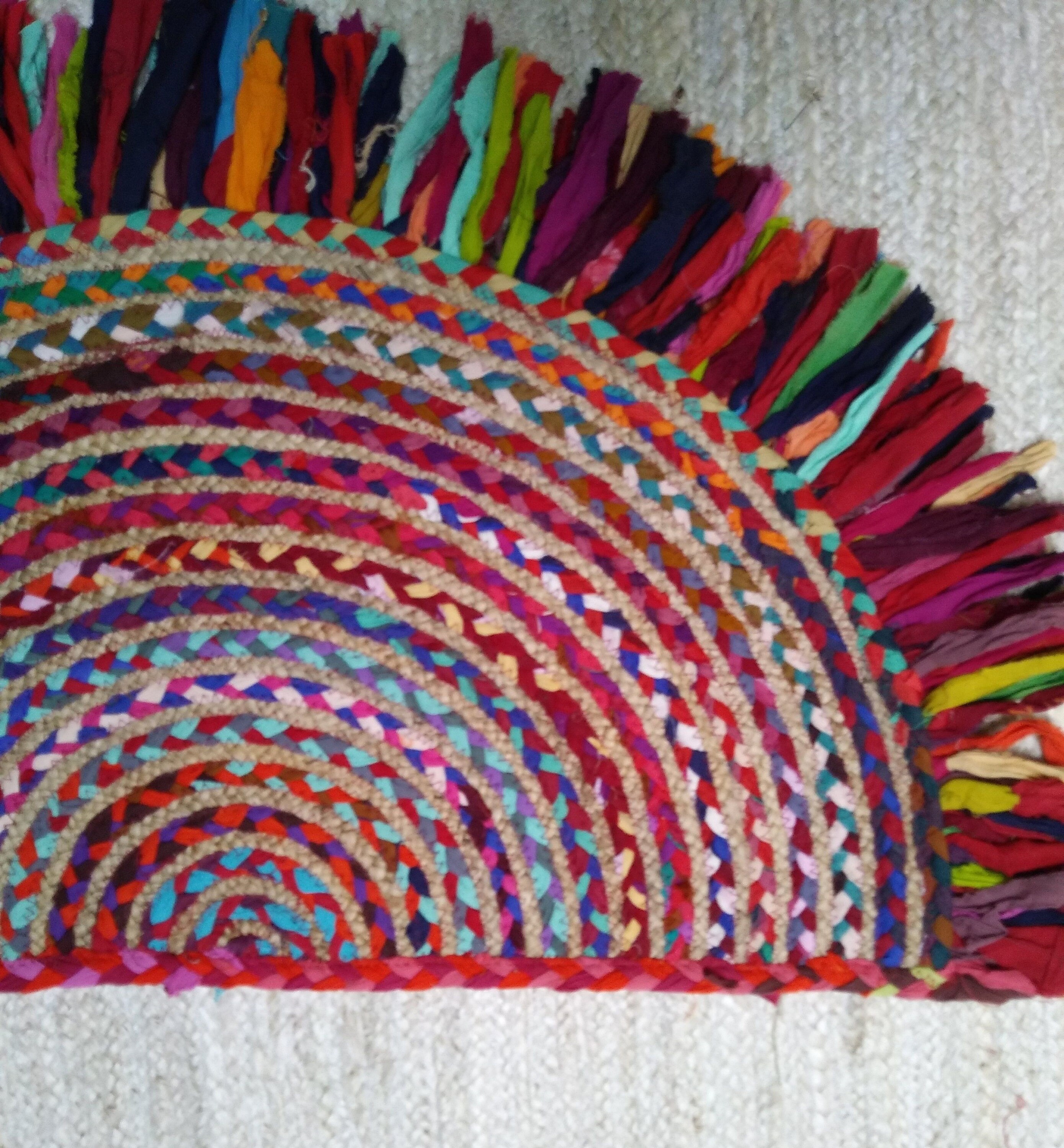 Jute With Multi Colour Chindi Braided Half Circle, Colourful Rainbow ...
