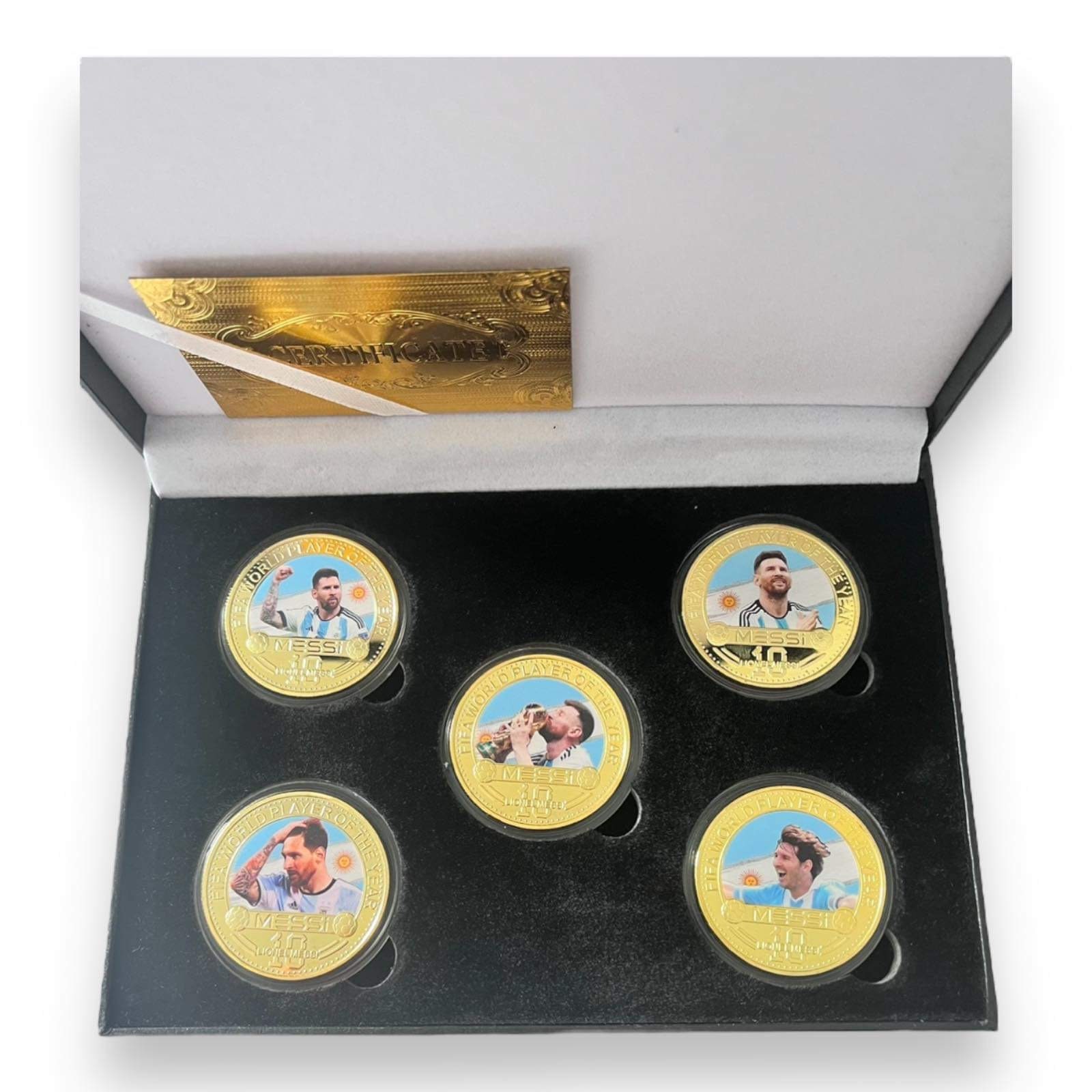 Cristiano Ronaldo / Lionel Messi X5 Gold Plated Coins Inside Display ...