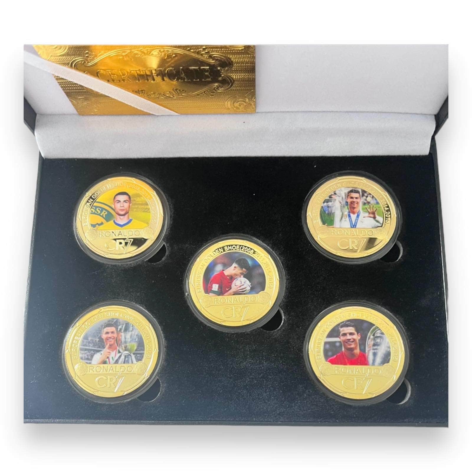 Cristiano Ronaldo / Lionel Messi X5 Gold Plated Coins Inside Display ...