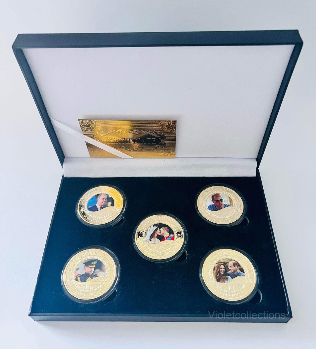 Future King & Queen Prince William and Kate X5 Gold Plated Coins Inside ...