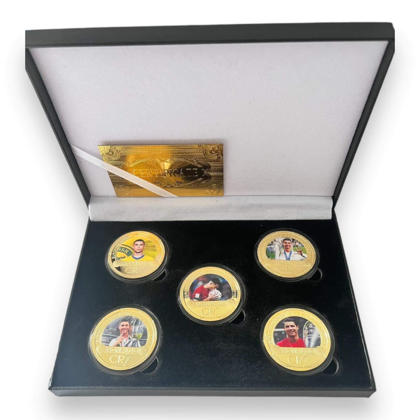 Cristiano Ronaldo / Lionel Messi X5 Gold Plated Coins Inside Display ...