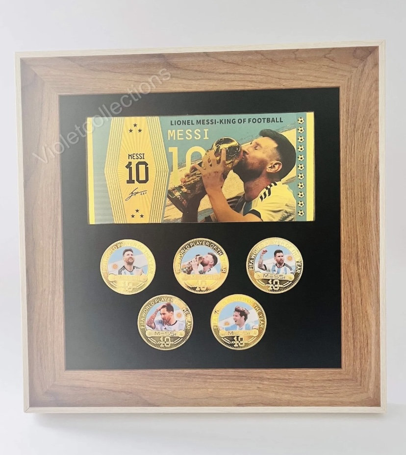 Cristiano Ronaldo / Lionel Messi X5 Coin Set & A Note Displayed Inside ...