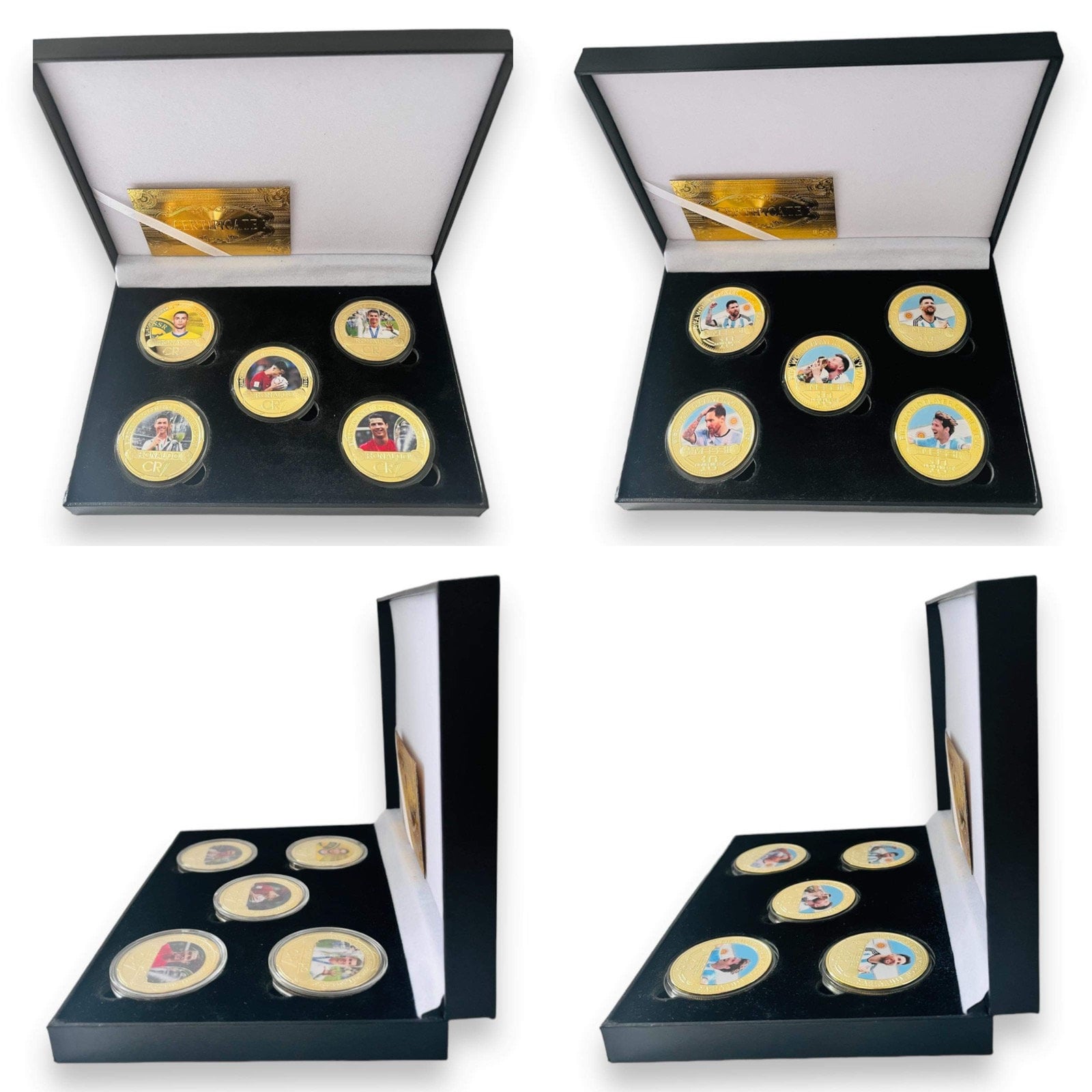 Cristiano Ronaldo / Lionel Messi X5 Gold Plated Coins Inside Display ...