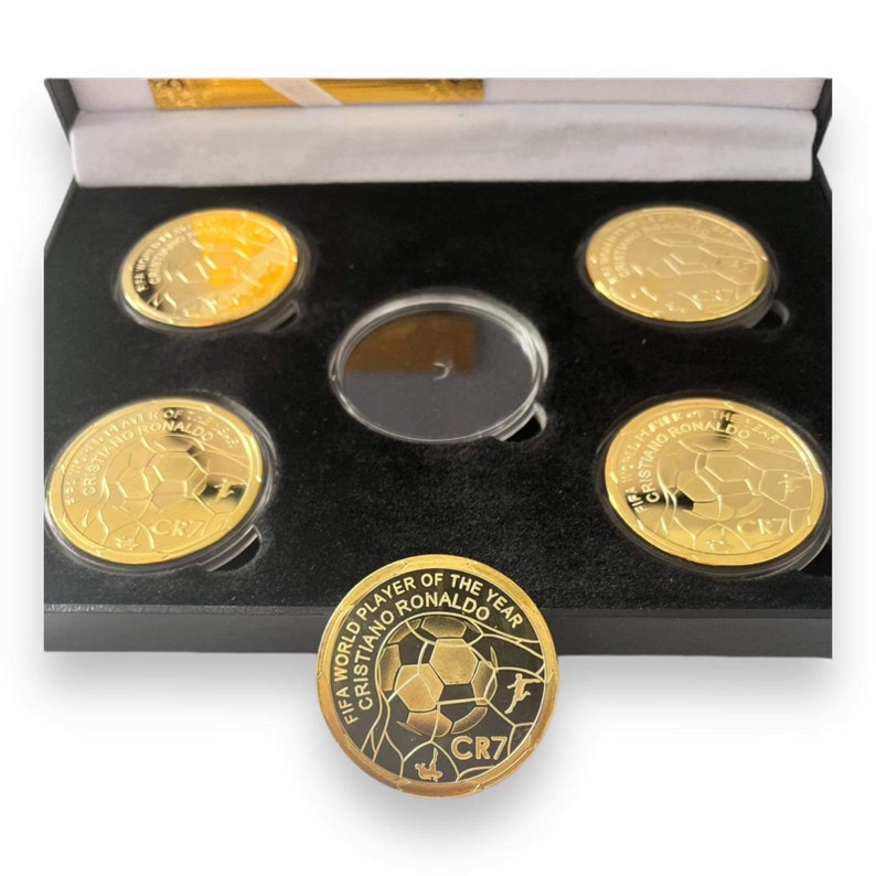 Cristiano Ronaldo / Lionel Messi X5 Gold Plated Coins Inside Display ...