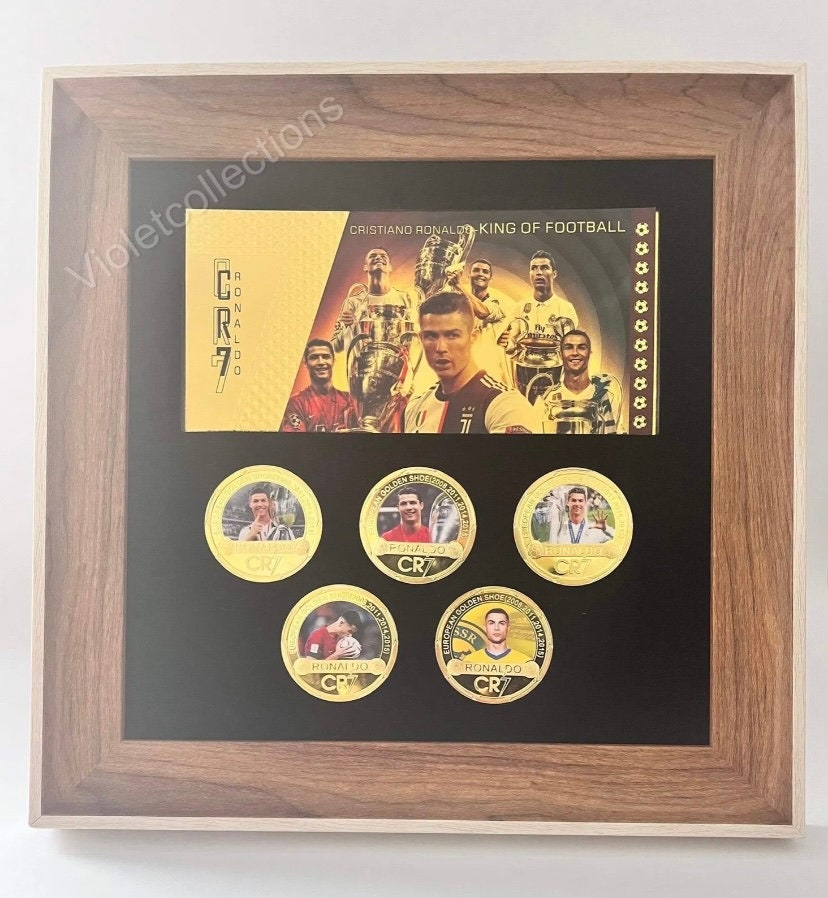 Cristiano Ronaldo / Lionel Messi X5 Coin Set & A Note Displayed Inside ...
