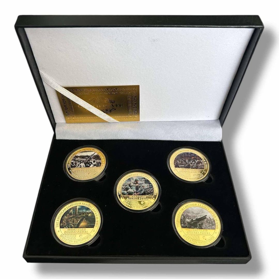 World War 2 - Battle of Guadalcanal X5 Gold Plated Coins and Display ...