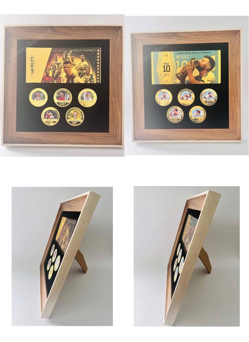 Cristiano Ronaldo / Lionel Messi X5 Coin Set & A Note Displayed Inside ...