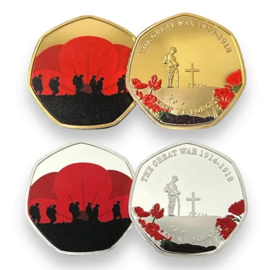 War Poppy Wwl 50p Shaped Commemorative Coin Gold + Silver - Etsy