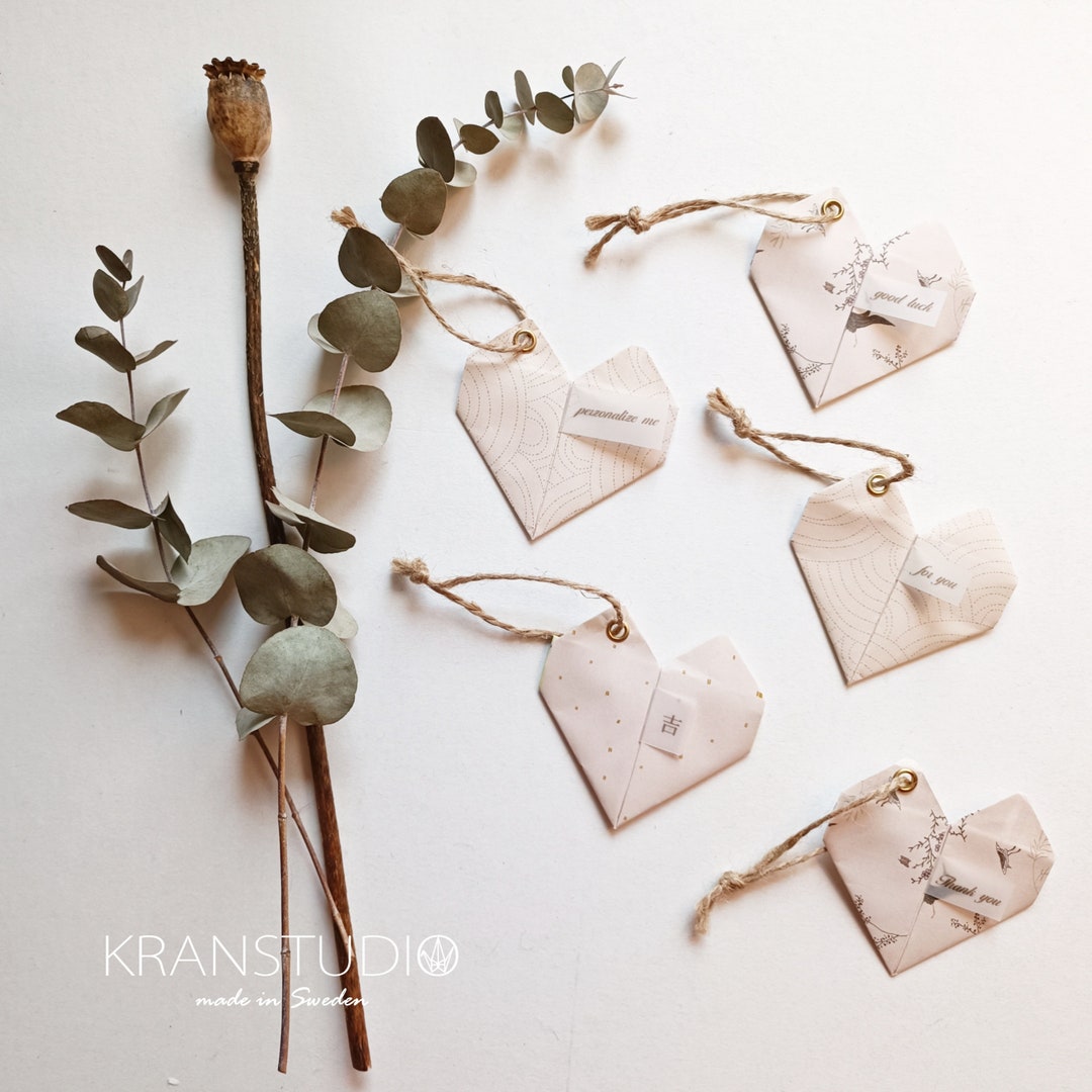 5 Gift Tags Origami Hearts Japanese Pattern in Beige - Etsy