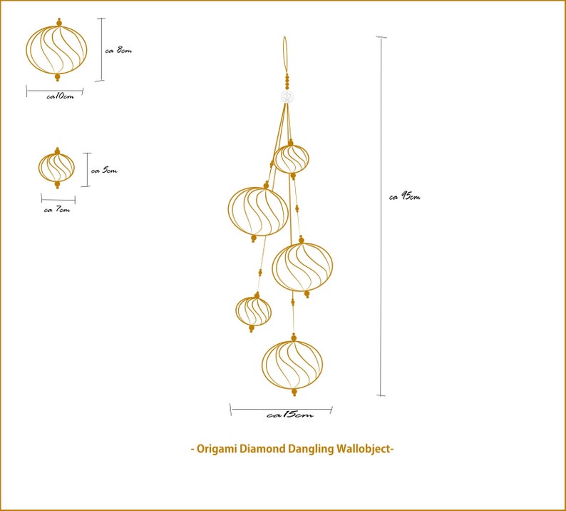Origami Hanging Wall Object With 5 Lanterns, Fine Floral Pattern, White ...
