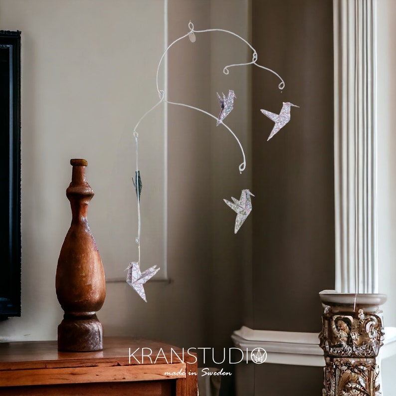 Origami Mobile, 5 Birds, 5 Colorful Flower Patterns, Unique Piece - Etsy