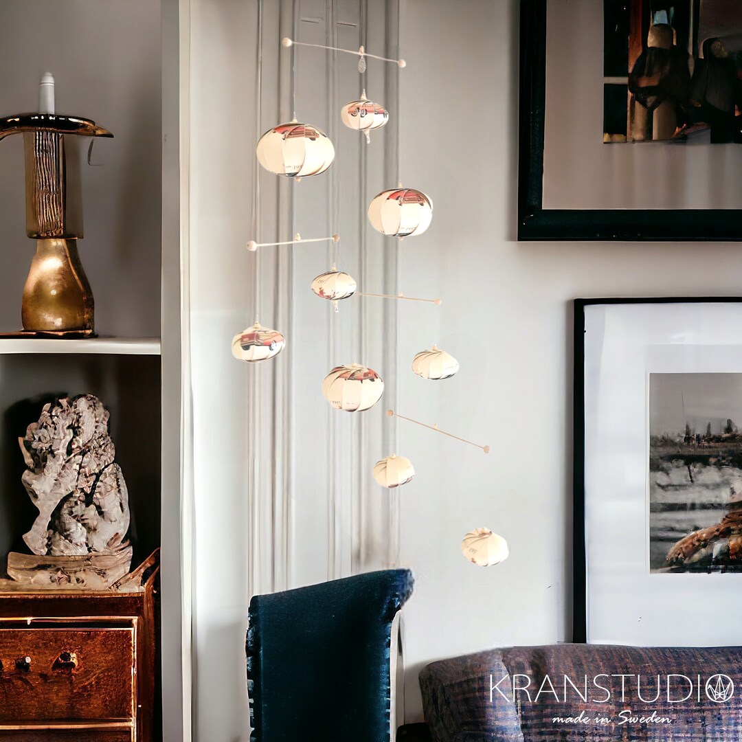 Large Kinetic Mobile for Adults, 9 Origami Ellipses, Vintage Car Motif ...