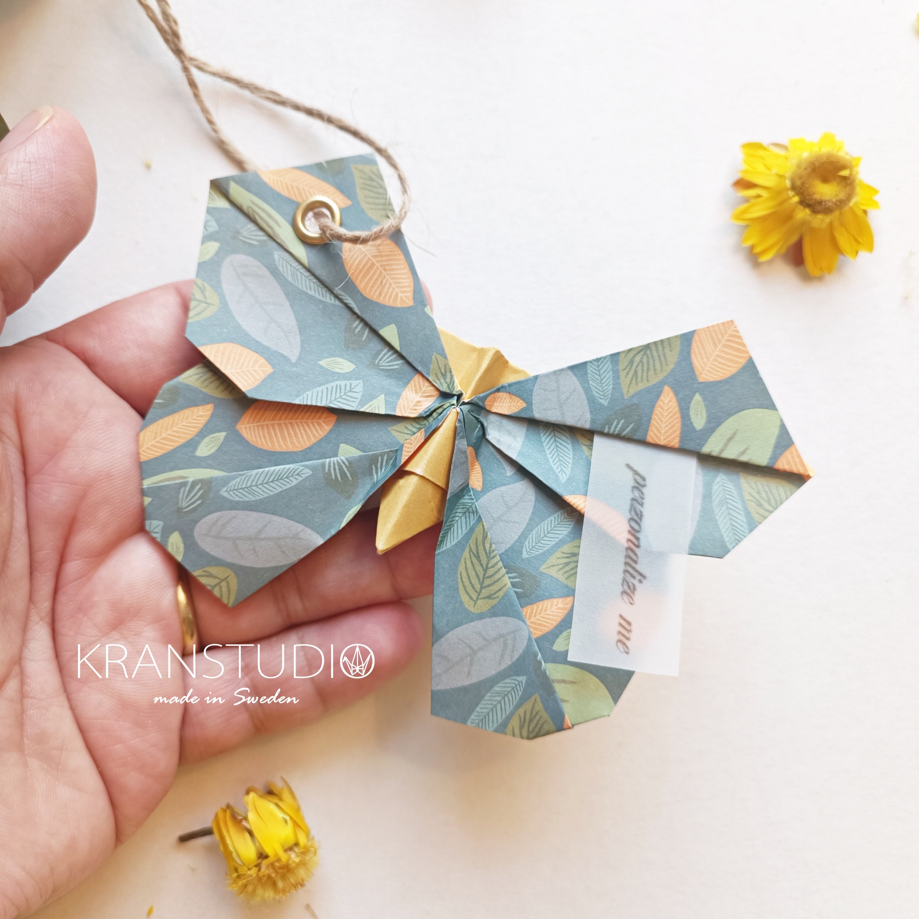 Folded Birth Card Origami Butterfly Green and Peach Leaf - Etsy