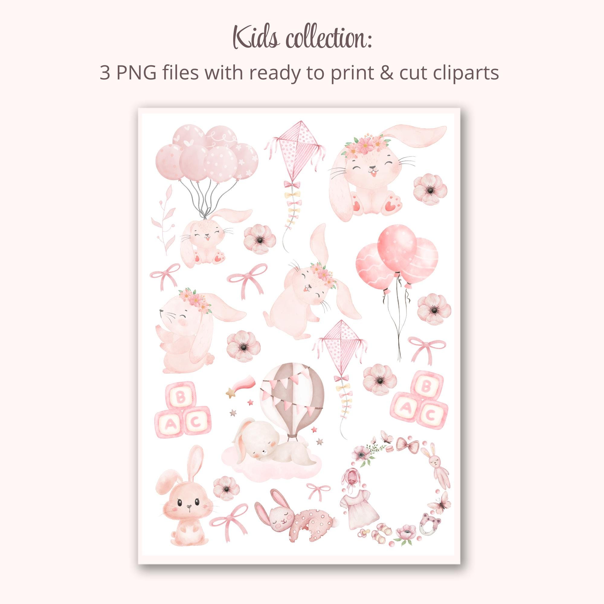 Watercolor Baby Pink Clipart, Pink SVG, Baby, Bunny, Clipart, Floral ...