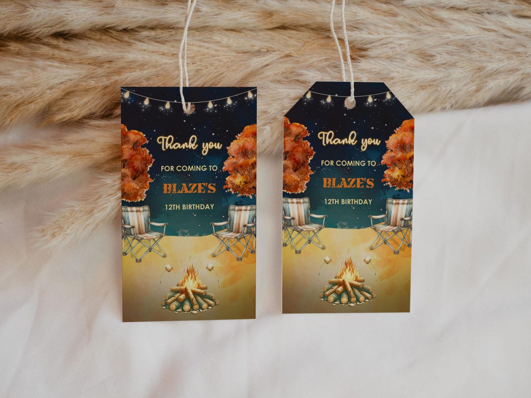 Editable Bonfire Favor Tag, Editable Bonfire Party Favor Tags, Bonfire ...