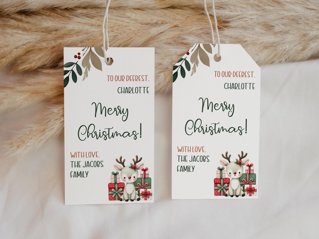 Editable Oh Deer Christmas Tags, Printable Reindeer Christmas Gift Tags ...