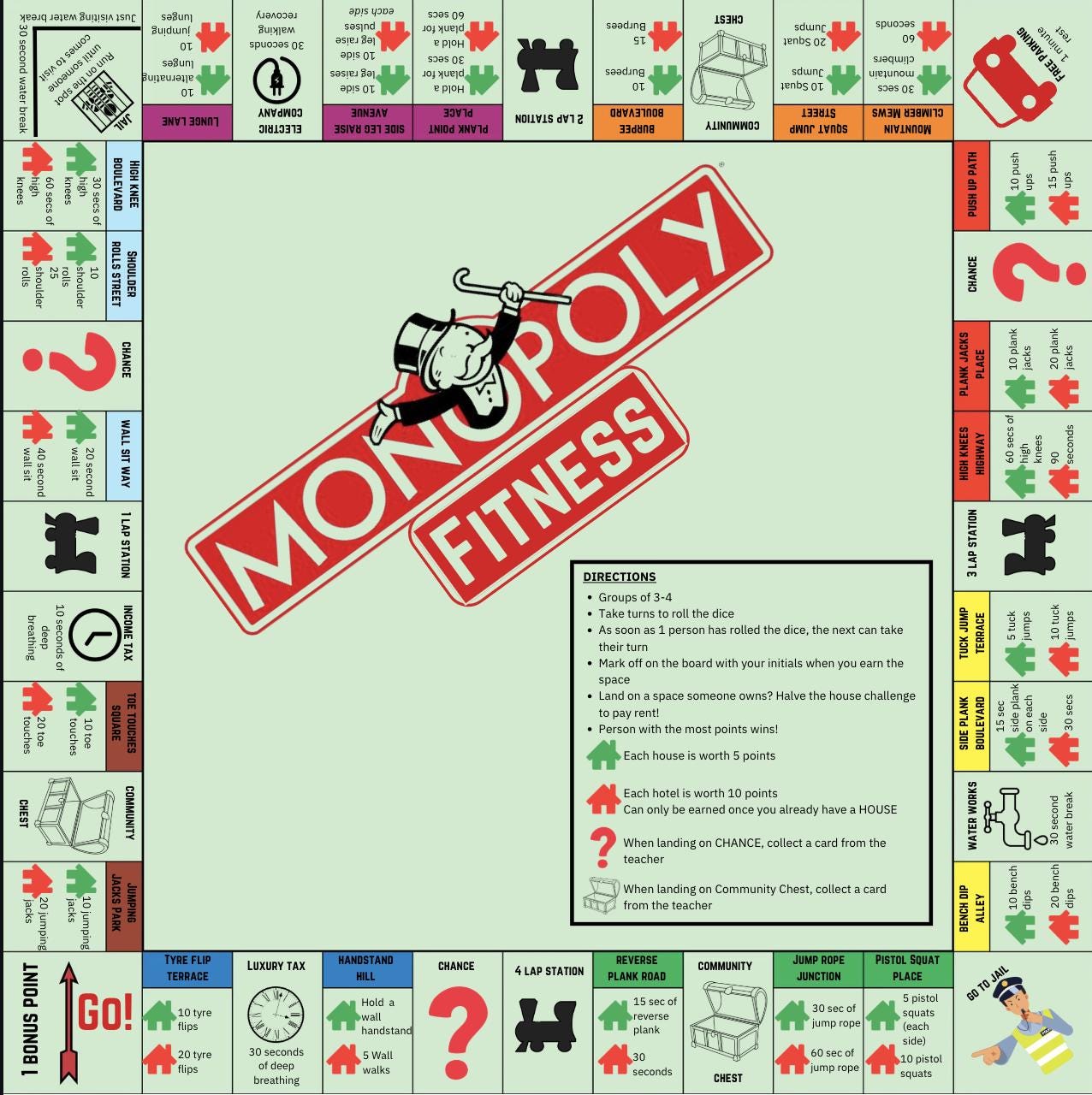 Monopoly Fitness - Printable Fitness Game | PDF Download - Etsy