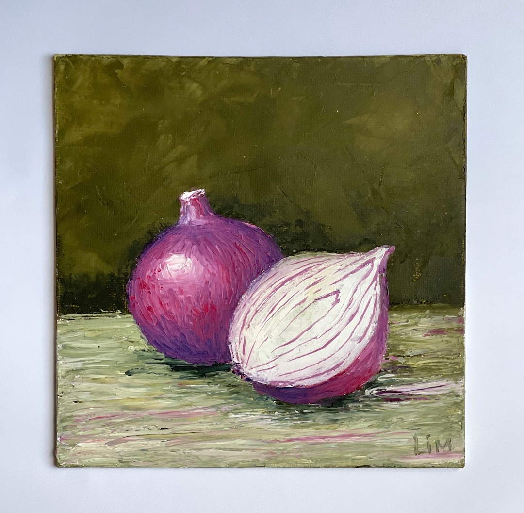 Original Onion Painting - 6x6” Impasto Vegetable Still Life Oil Art ...