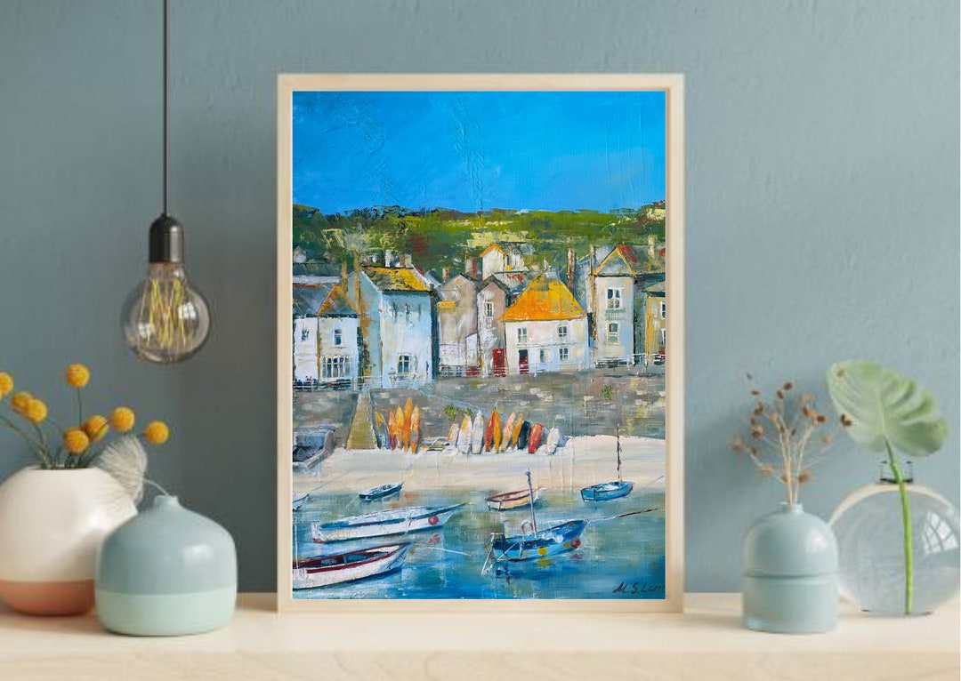 Cornwall Seascape Original Oil Painting Coastal Wall Art With Boats ...