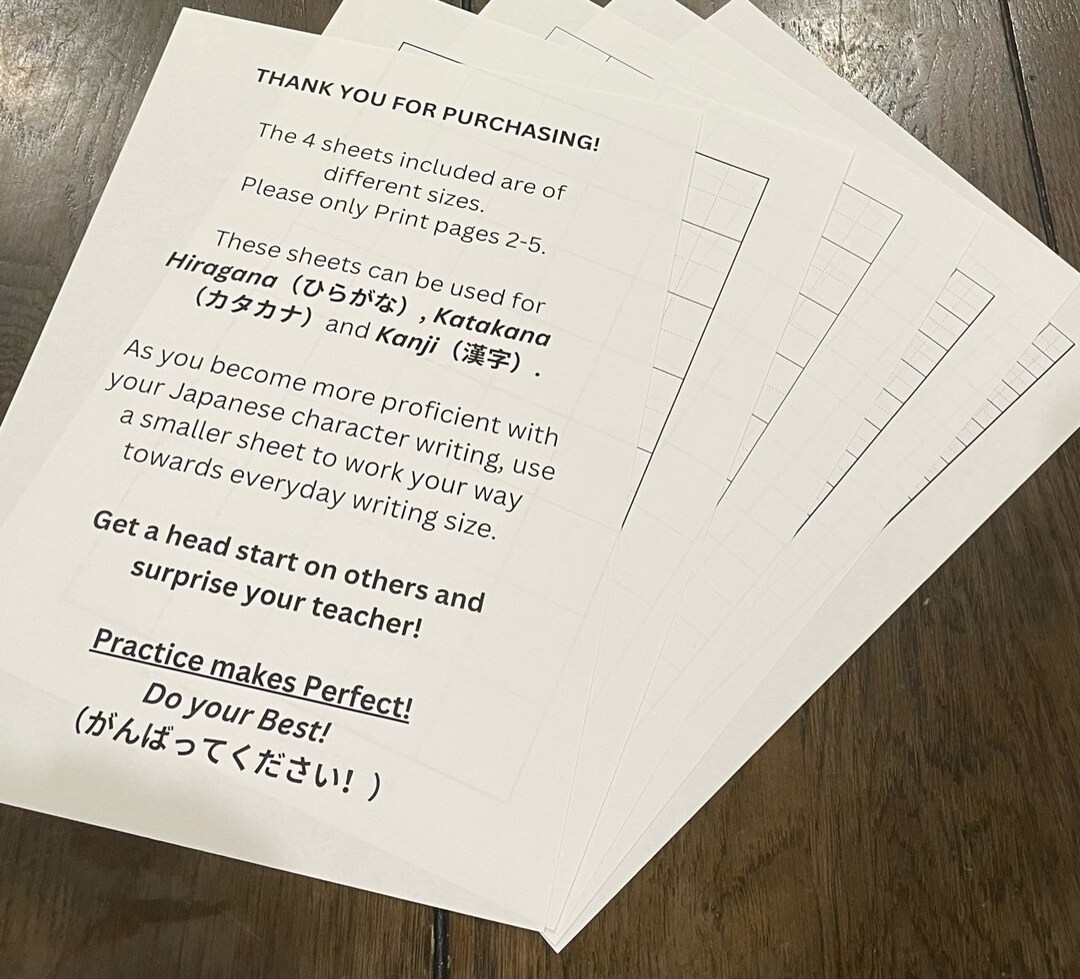 Japanese Character Blank Practice Sheets Hiragana Katakana Kanji ...