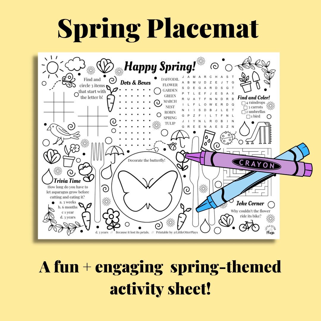 Spring Activity Sheet | Spring Activity Mat | Easter Basket Idea for ...