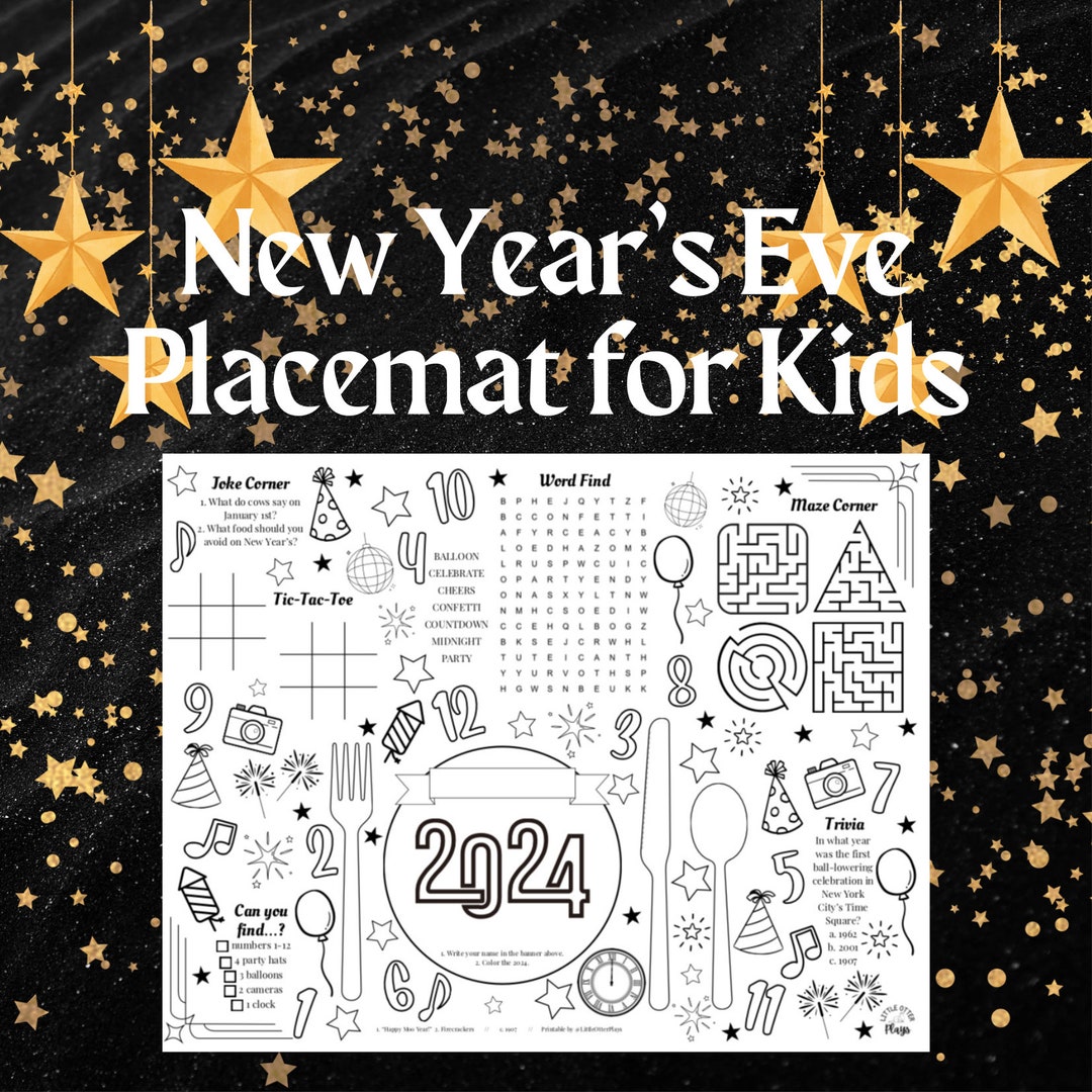 New Year’s Eve Placemat | NYE Table Decor | NYE Activity Mat for Kids ...