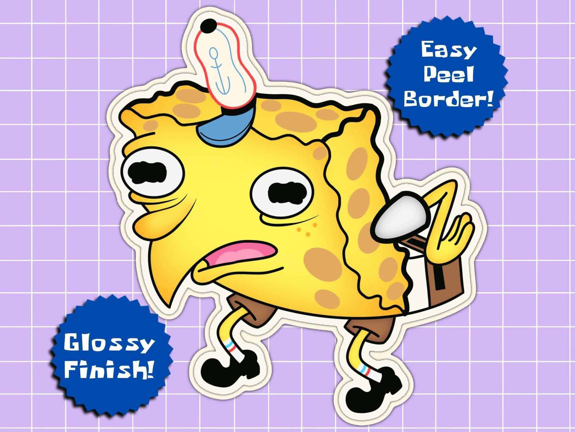 Cartoon Mocking Meme Sticker. Glossy Laminated Sticker Water-resistant ...