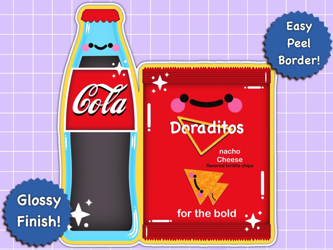 Kawaii Dorito Chips and Soda Sticker, Glossy Sticker | Kawaii ...