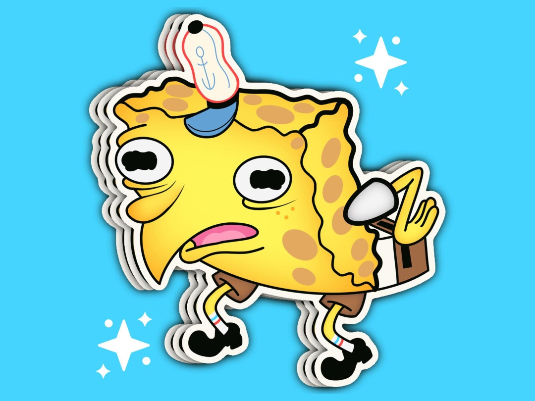 Cartoon Mocking Meme Sticker. Glossy Laminated Sticker - Water ...