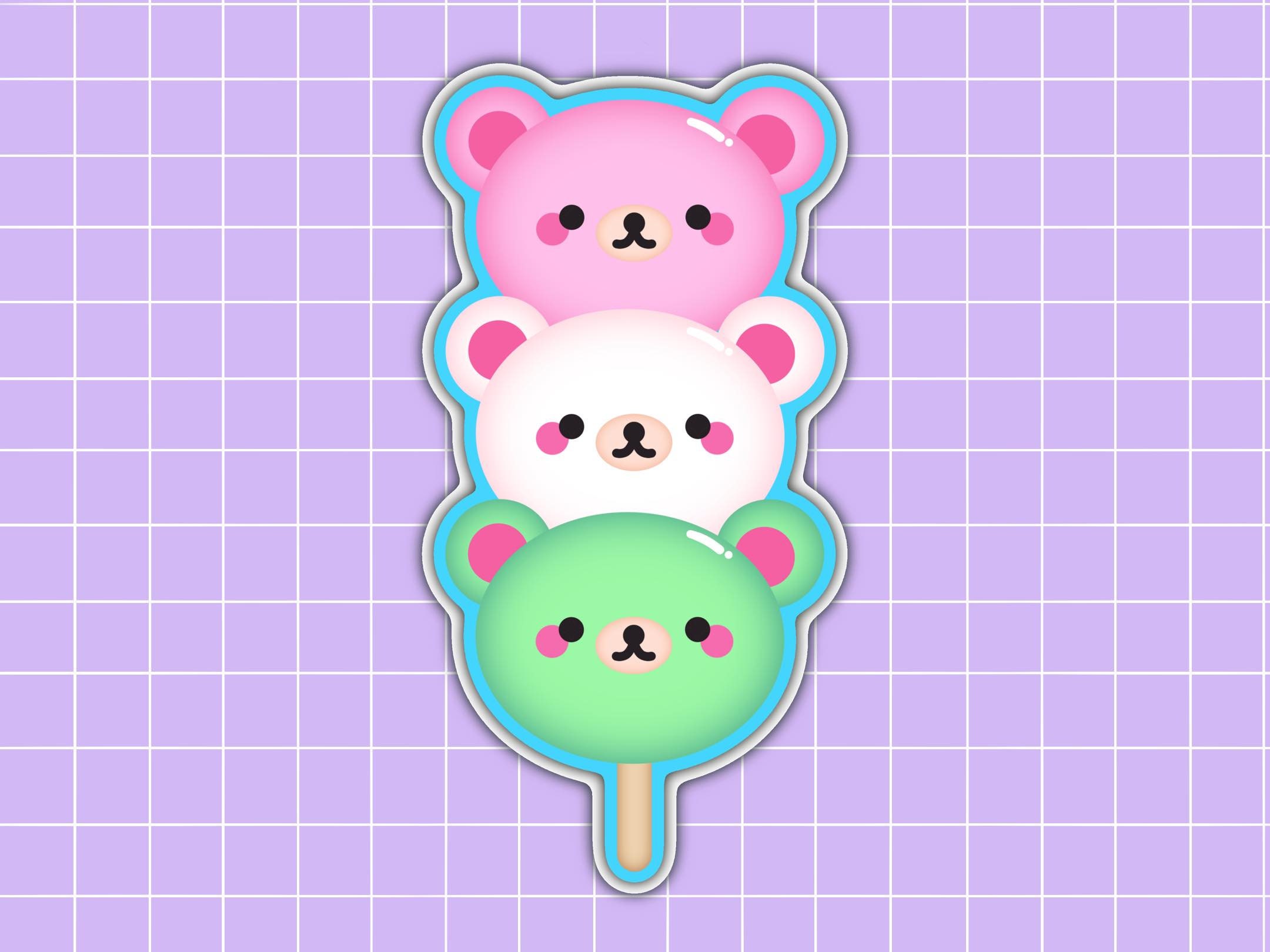 Kawaii Bear Dango, Japanese Snack Sticker. Glossy Laminated Sticker ...