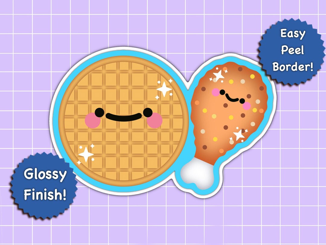 Kawaii Fried Chicken and Waffle Glossy Sticker | Kawaii Friendship Gift ...