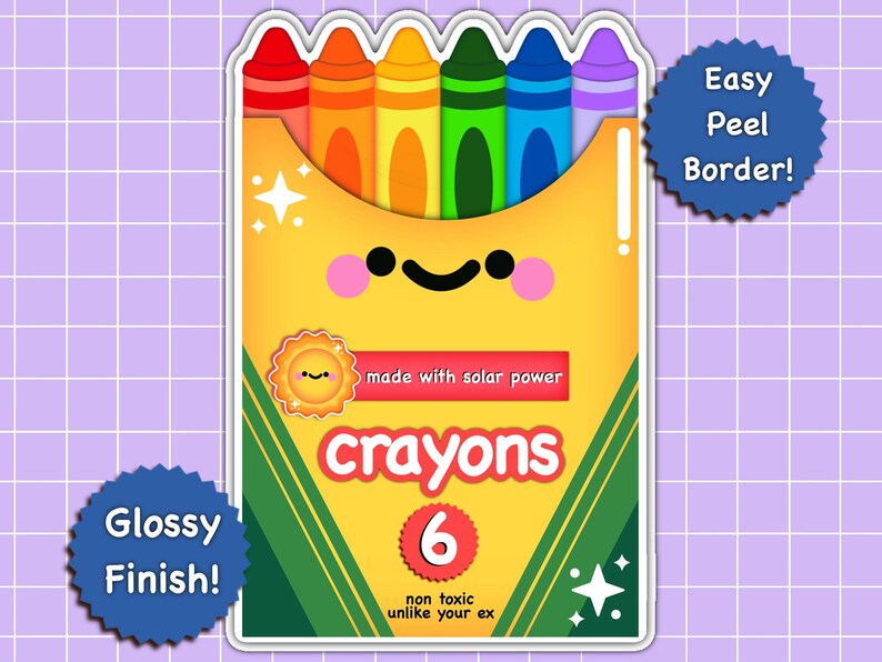Kawaii,funny Crayon Box Sticker. Glossy Laminated Sticker - Water ...