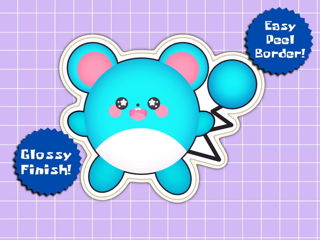 Kawaii Marill Sticker, Glossy Laminated Sticker Water-resistant ...